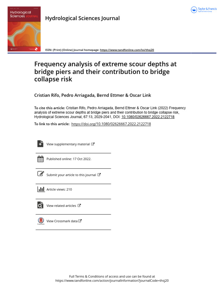 Extreme Scour Depths and Bridge Collapse Risk | PDF | Sediment | Risk