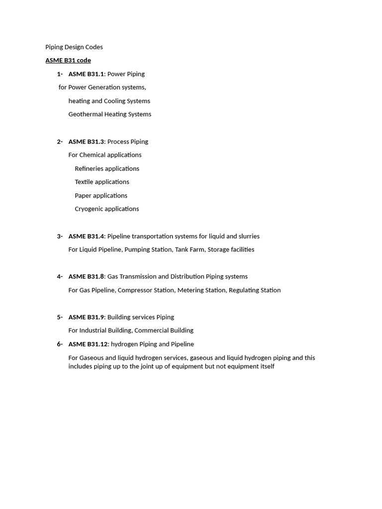 Piping Design Codes | PDF Piping Design Codes | PDF
