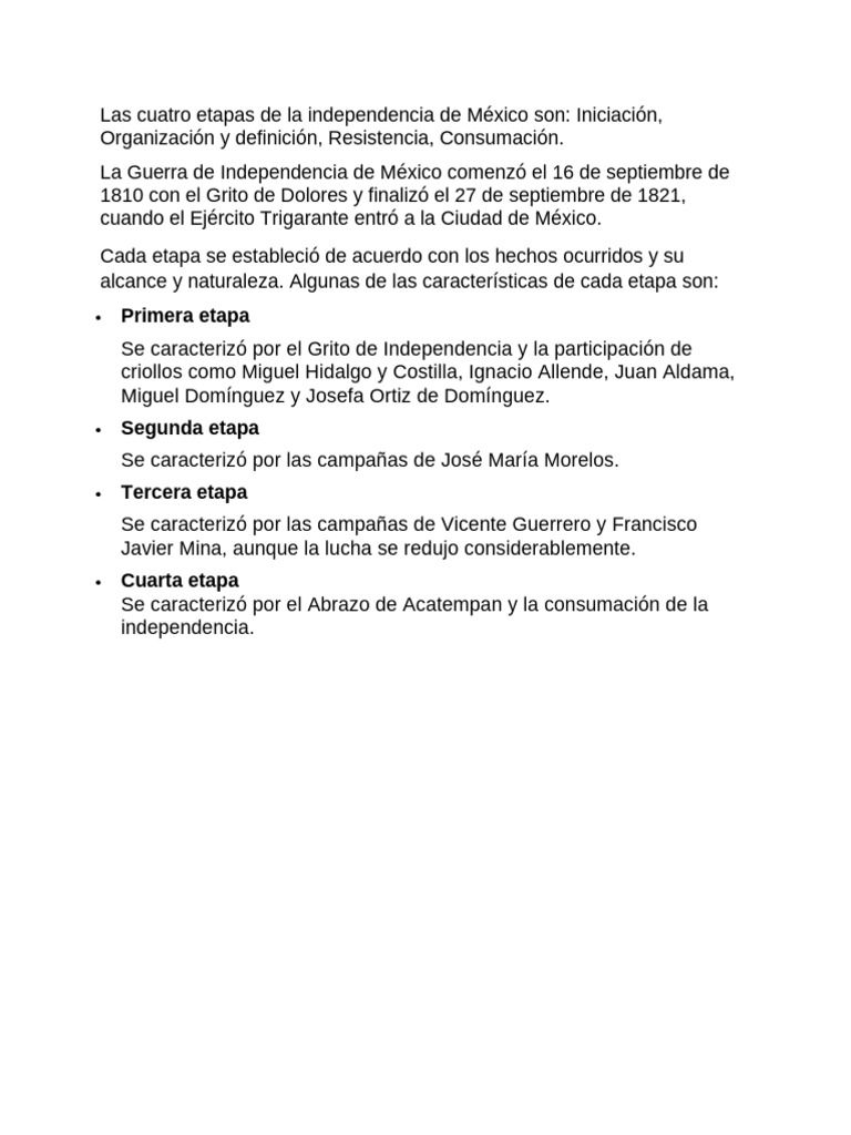Las Cuatro Etapas de La Independencia de México Son | PDF
