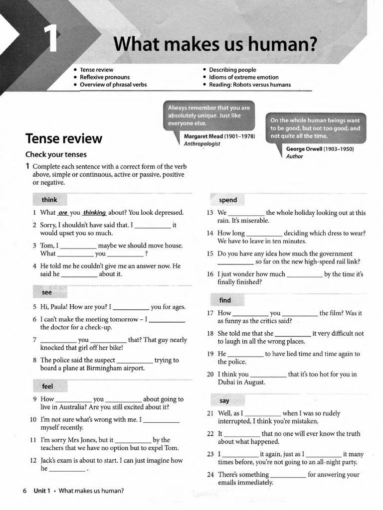 HEADWAY Advanced (5th Ed.) - Workbook - Unit 1 | PDF | Verb | Object (Grammar)