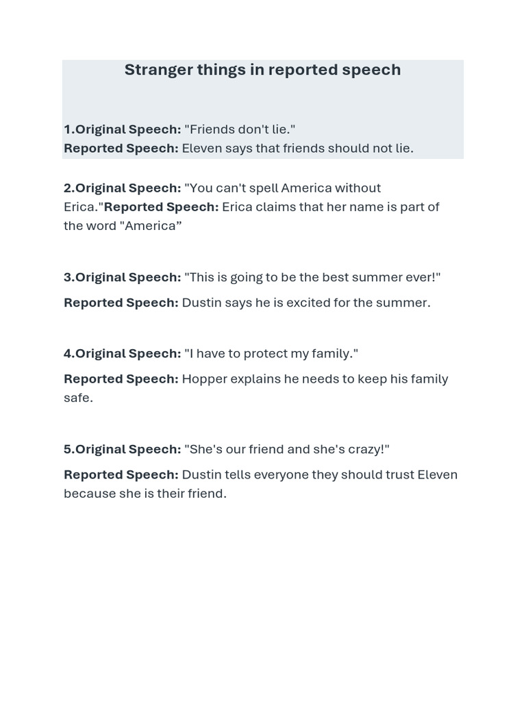 Reported Speech in Stranger Things | PDF