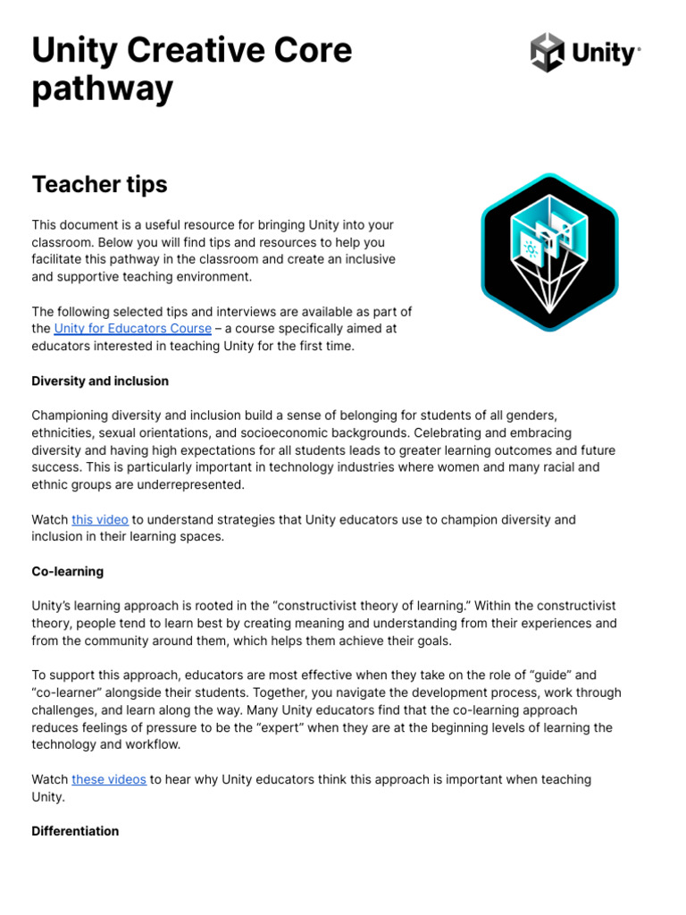 Unity Creative Core Pathway - TeacherTips | PDF | Constructivism (Philosophy Of Education ...