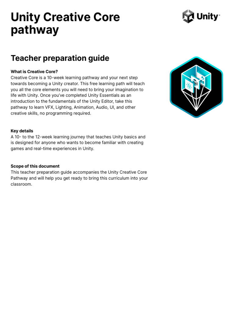 Unity Creative Core Teacher Guide | PDF | Unity (Game Engine) | Learning
