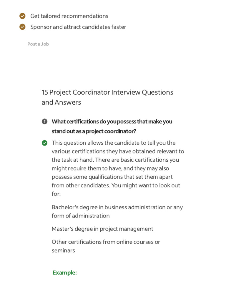 15 Project Coordinator Interview Questions and Answers | PDF | Skill ...