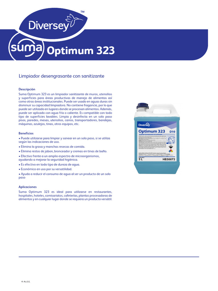 Limpiador Desengrasante Sanitizante Optimum 323 | PDF | Agua | Alimentos