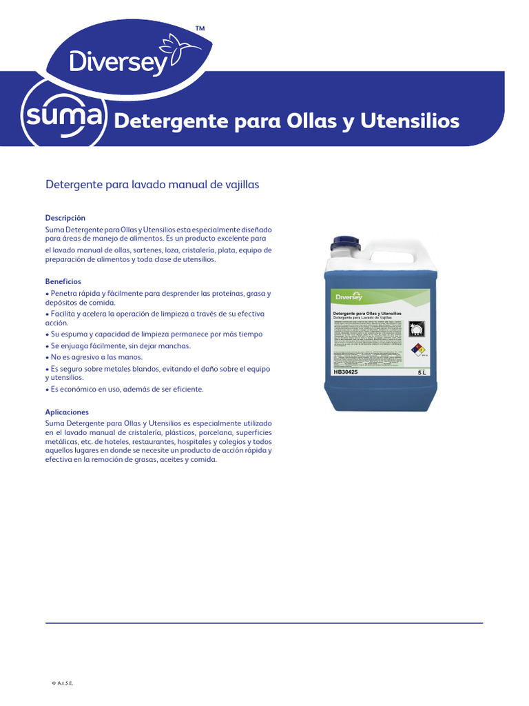 Johnson Profesional Diversey Ficha Tecnica Suma Detergente para Ollas y Utensilios | PDF ...