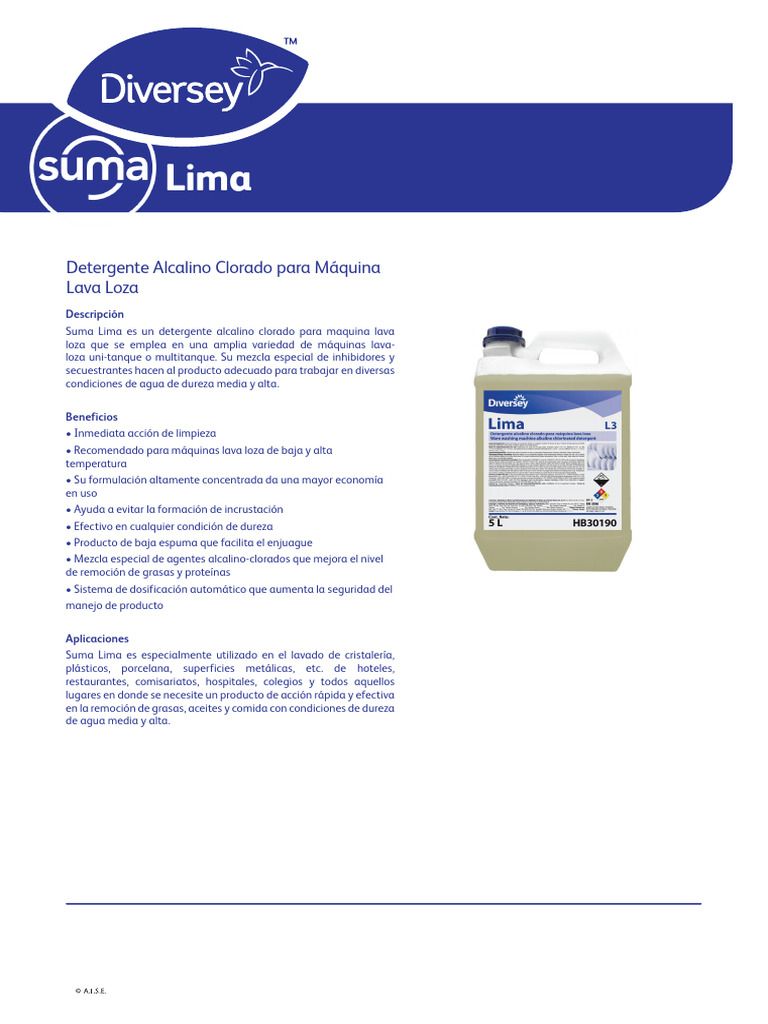 Johnson Profesional Diversey Ficha Tecnica Suma Lima | PDF | Detergente | Agua