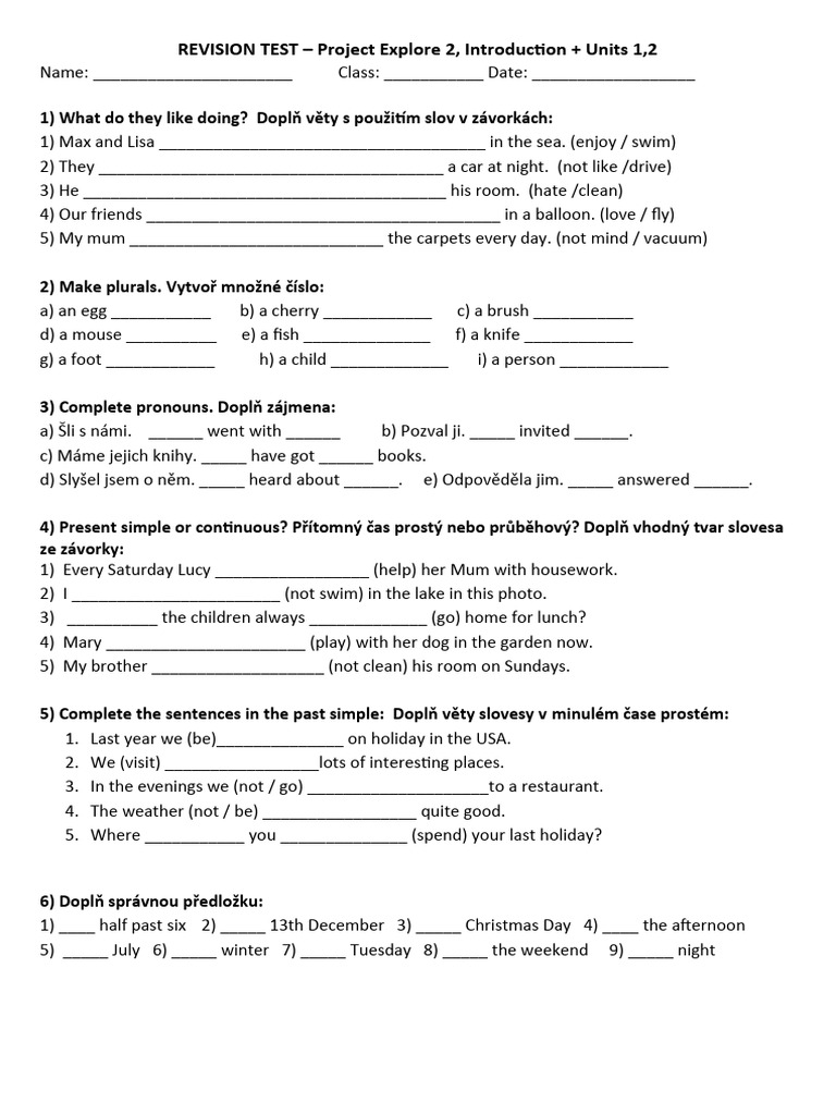 Revision Test Project Explore 2 Intro Unit 1 2 | PDF