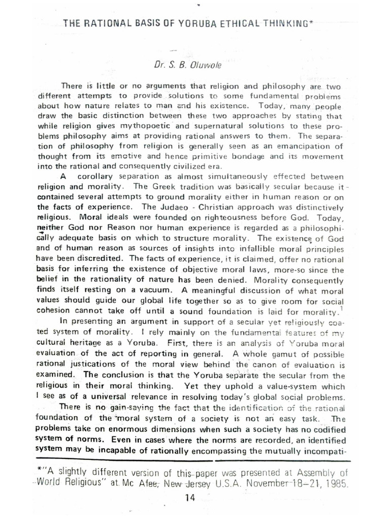 The Rational Basis of Yoruba Ethical Thinking | PDF