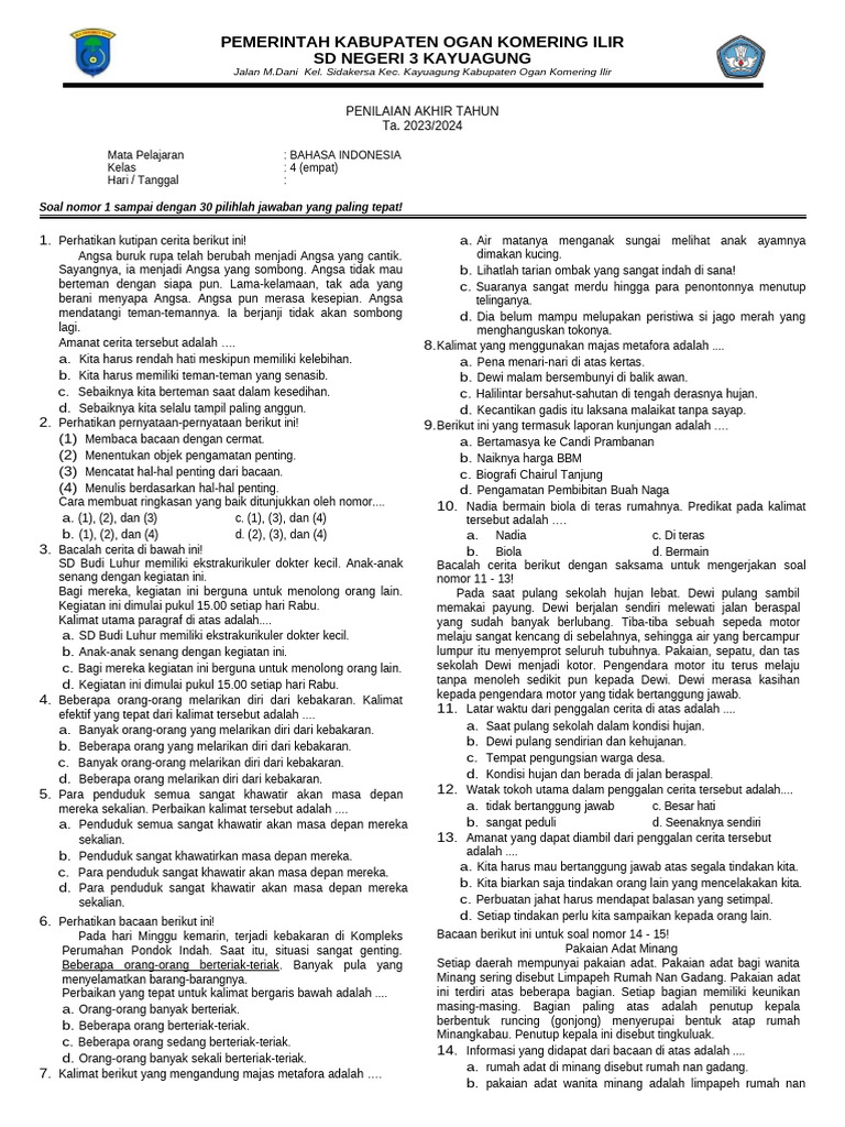 Soal Pat Bind KLS Iv | PDF