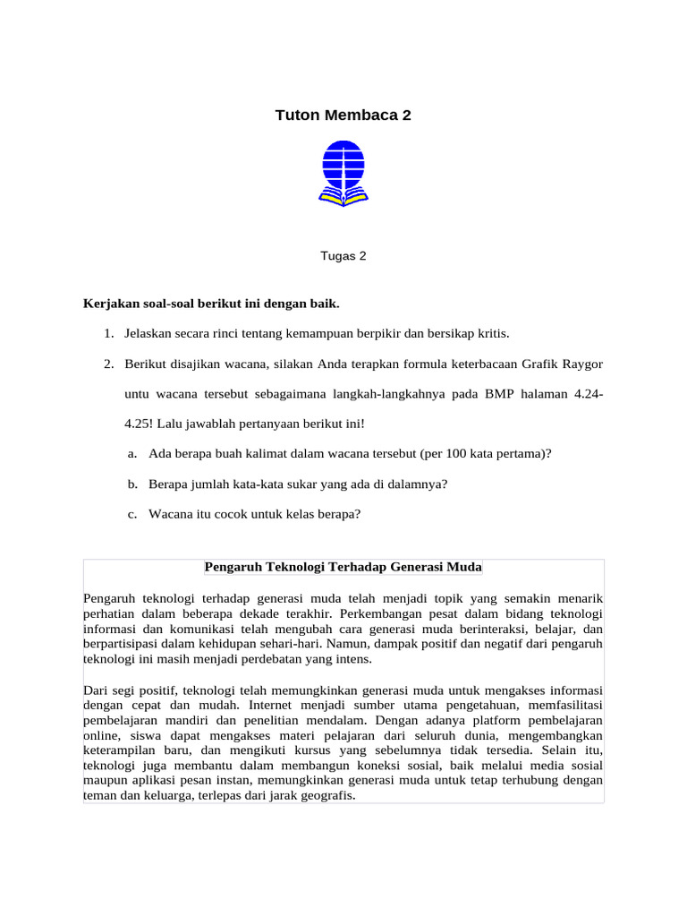 Tugas 2 Membaca 2 | PDF