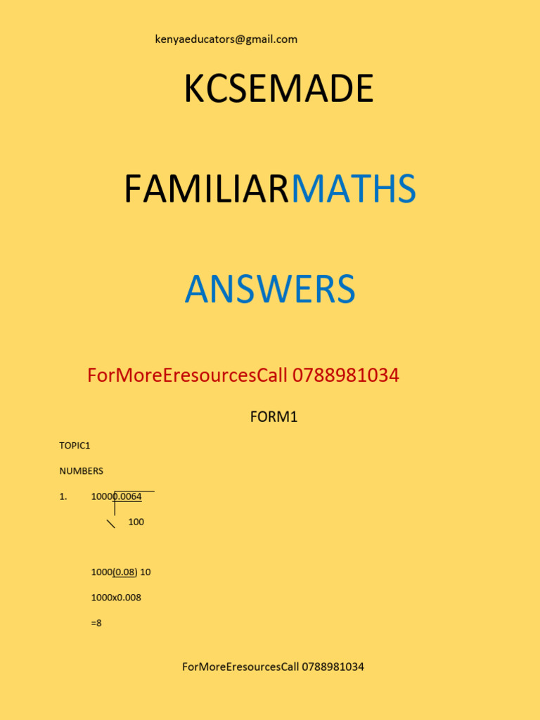 KCSE Maths Answers & Solutions | PDF