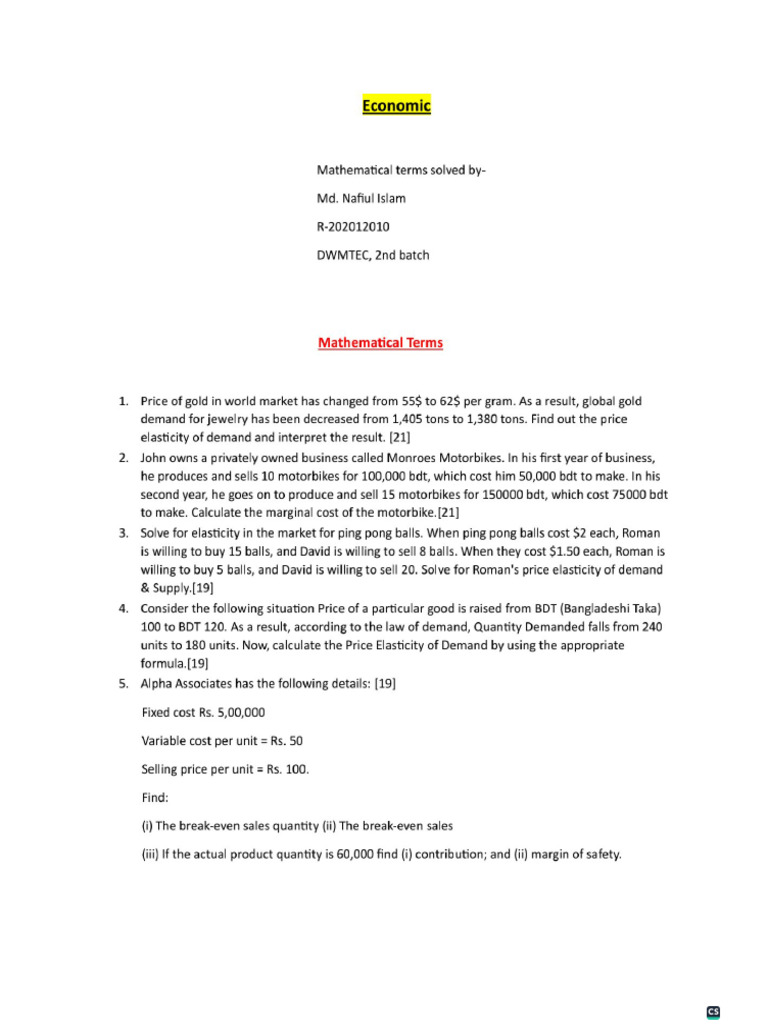 Economics Math Solve by Nafi-2 | PDF