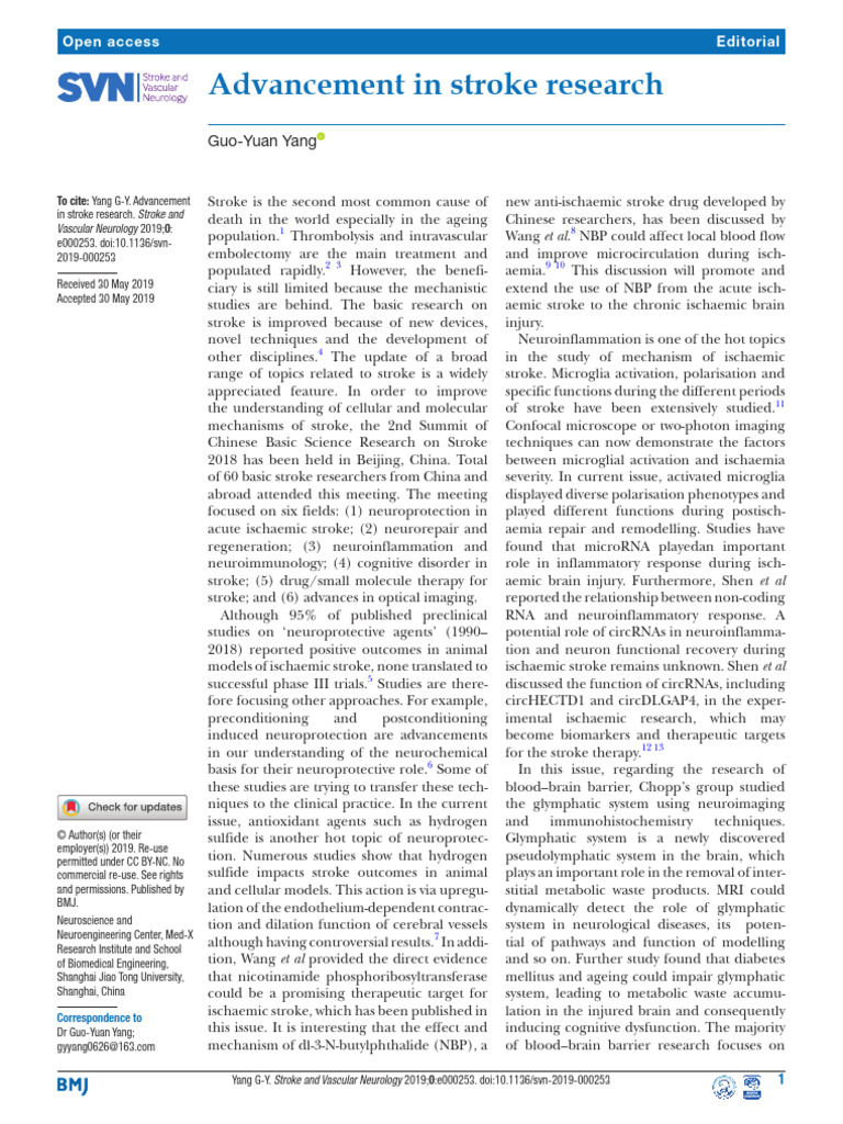 Advancement in Stroke Research | PDF | Stroke | Ischemia