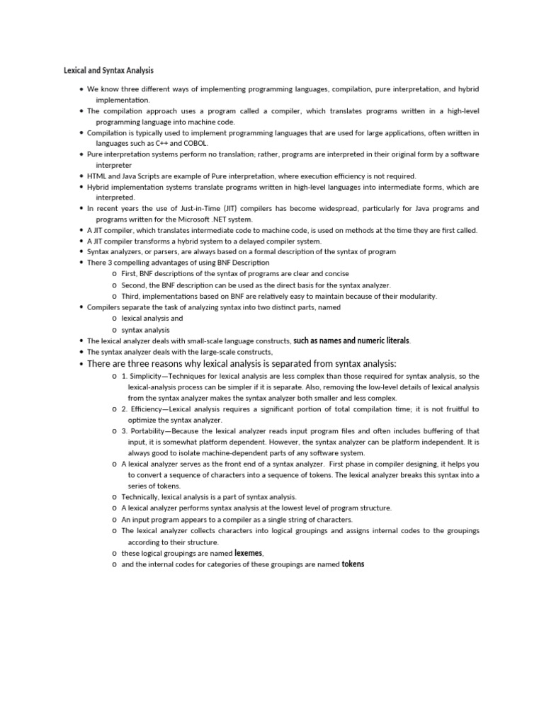 Lexical and Syntax Analysis - Updated | PDF | Parsing | Compiler