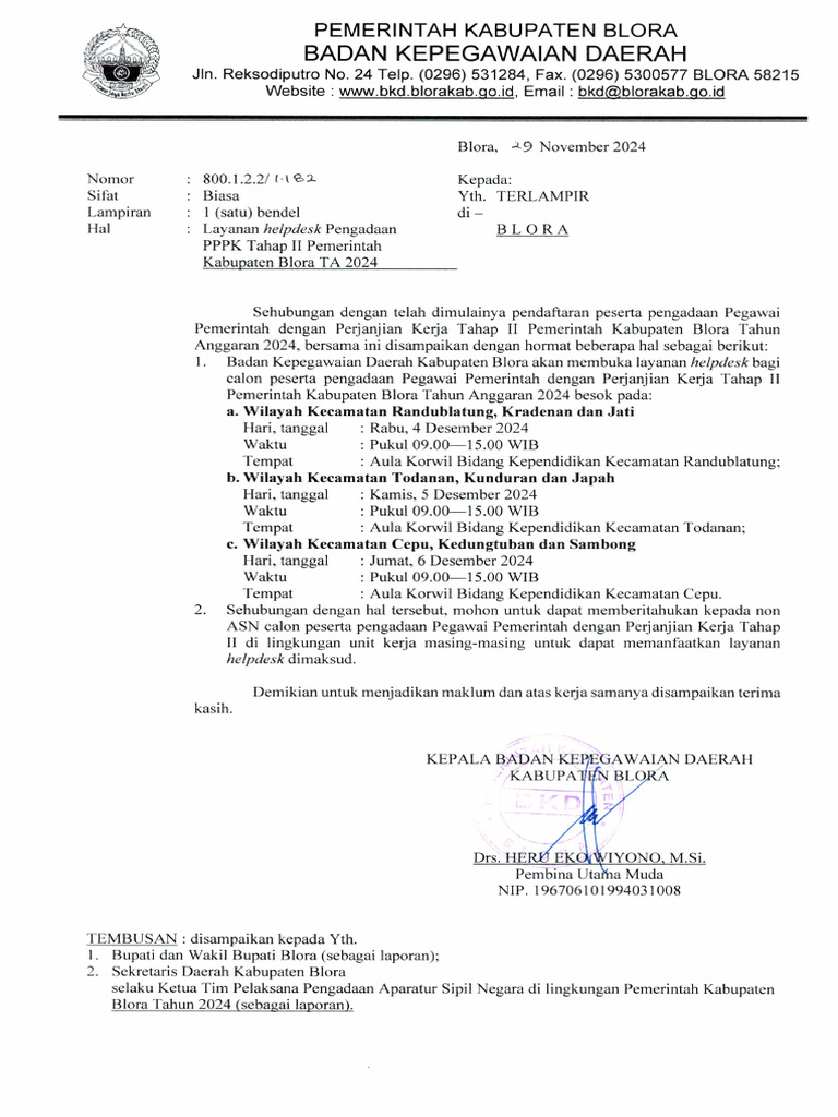 Surat Ka BKD - Layanan Helpdesk Pendaftaran PPPK Tahap II | PDF