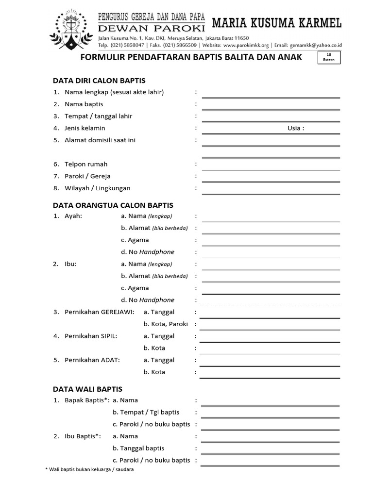 Form 1B - Baptis Balita Dan Anak | PDF