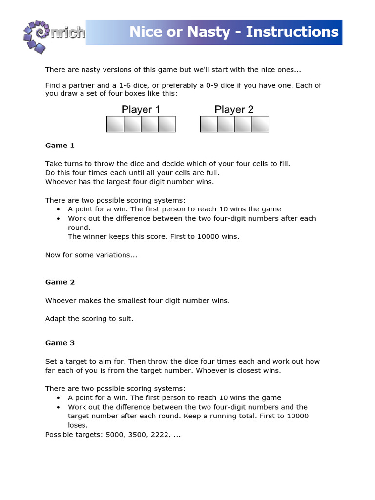 Nice or Nasty - Instructions Sheet | PDF | Gaming