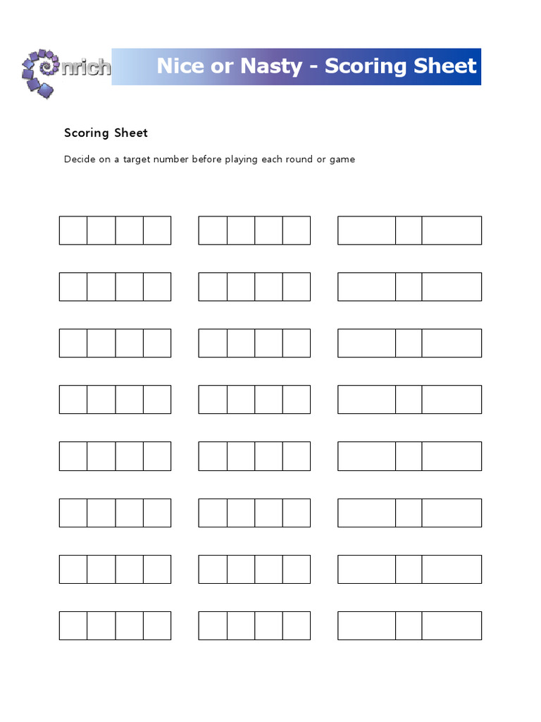 Nice or Nasty - Scoring Sheet | PDF