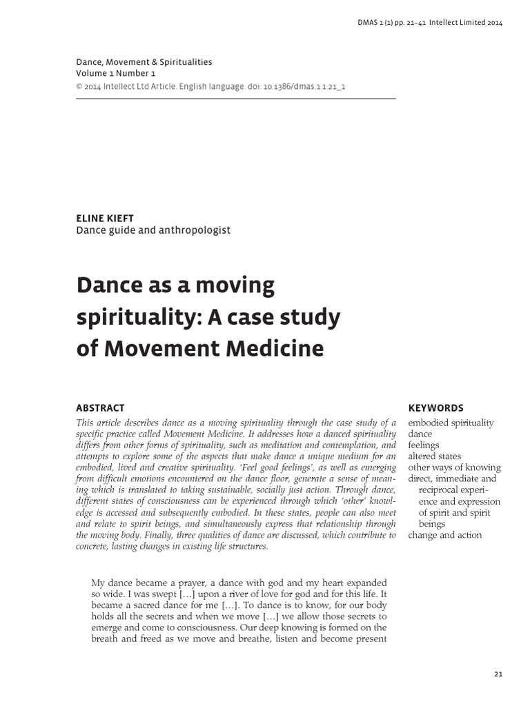Kieft_2014_JDMS_Dance_as_a_moving_spirit | PDF | Dances | Mind