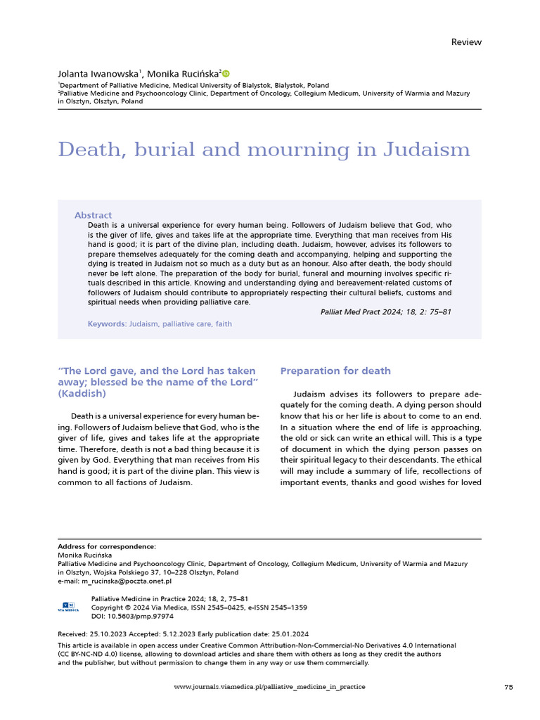 Death, Burial and Mourning in Judaism | PDF