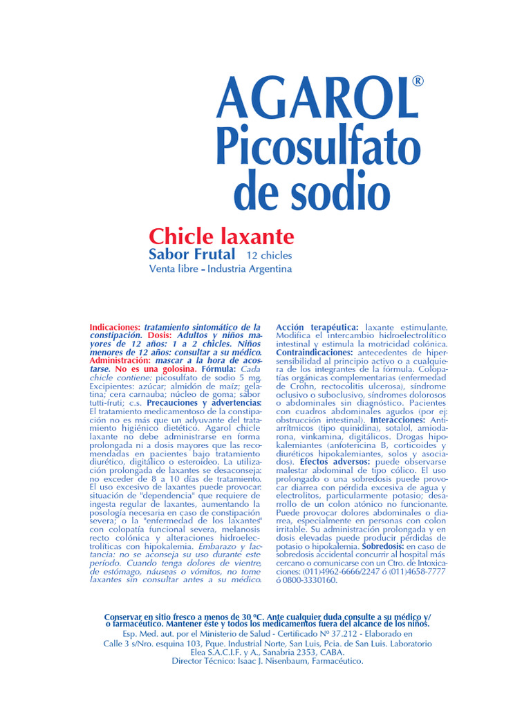 Agarol Chicles Frutal Prospecto ELEA | PDF | Estreñimiento | Medicina