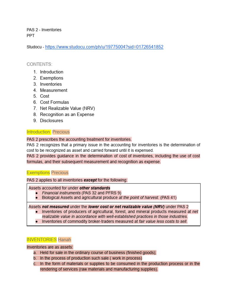 PAS 2 - Inventories | PDF | Inventory | Cost Of Goods Sold