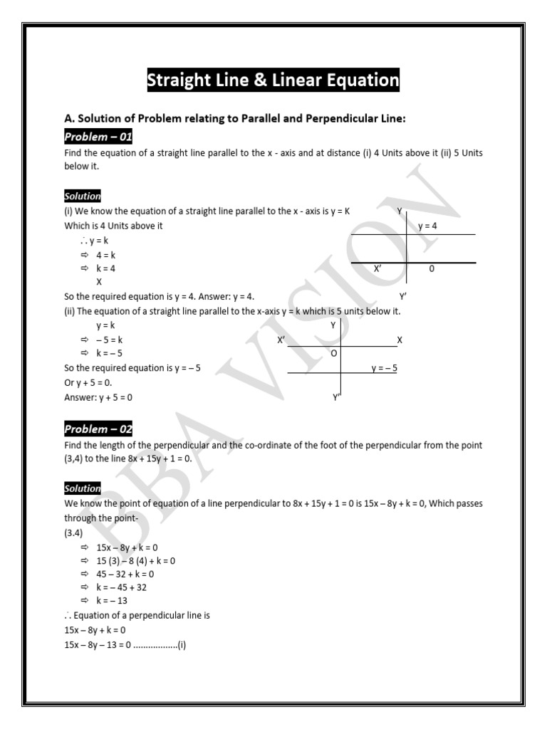 Straight Line & Linear Equation | PDF | Line (Geometry) | Equations