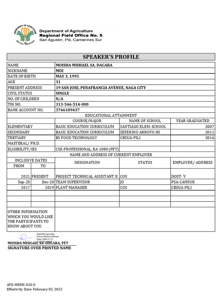 AFD HRMS 020 0 Speakers Profile - Signed | PDF