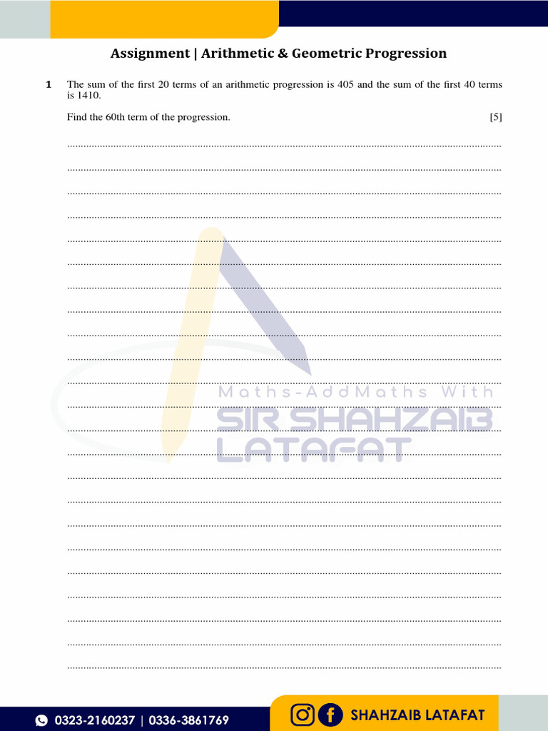 Assignment 5 - AP & GP | PDF | Equations | Elementary Mathematics