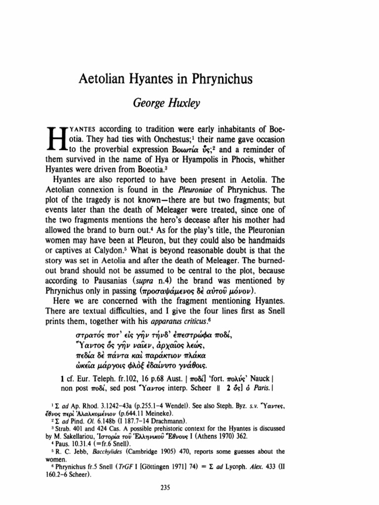 Huxley_Aetolian Hyantes in Phrynichus | PDF | Ancient Greece