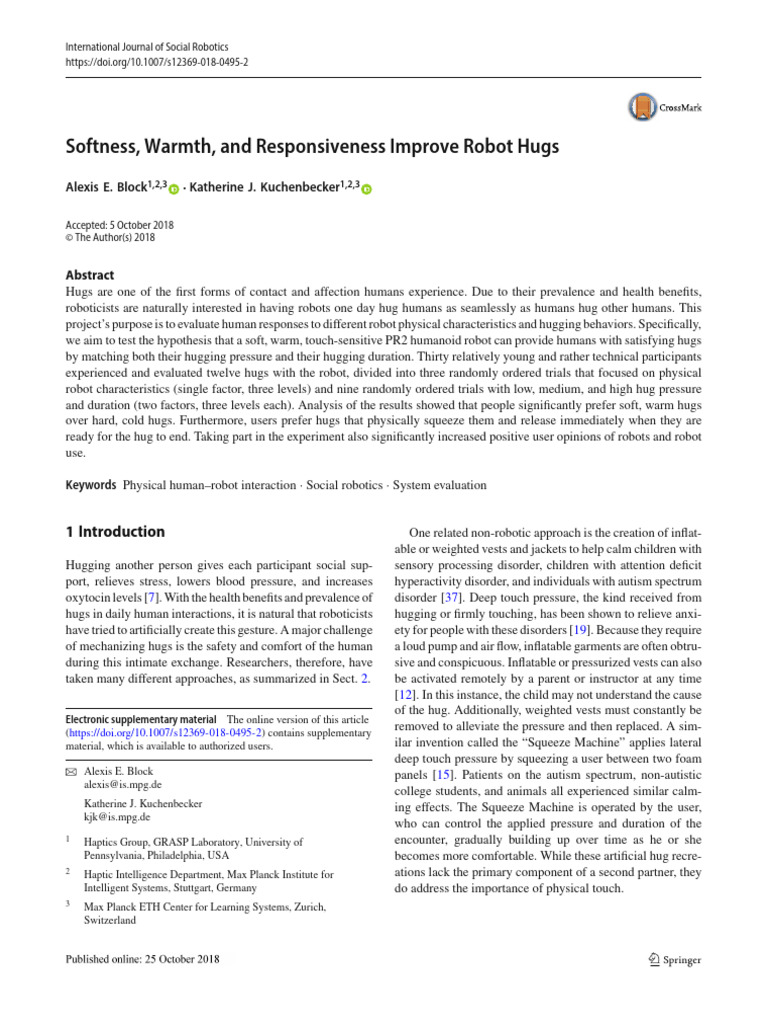 ANTECEDENTE 3 - Softness, Warmth, and Responsiveness Improve Robot Hugs ...