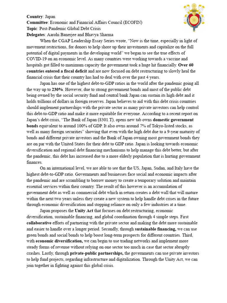 Position Paper - ECOFIN - Topic B | PDF | Debt To Gdp Ratio | Greek ...