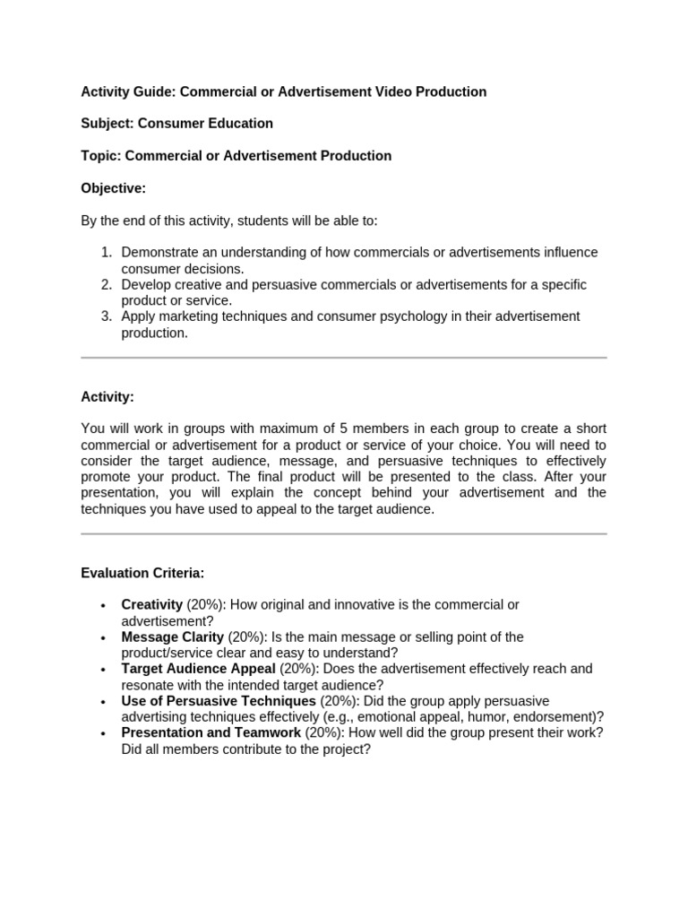 Activity Guide Commercial | PDF