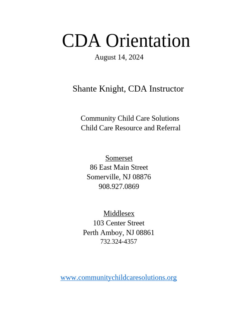 CDA Orientation Packet 2024-2025 | PDF | Child Care | Tuition Payments