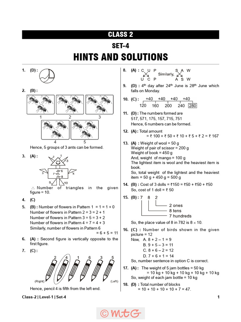 Imo Level1 Solution Class 2 Set 4 | PDF