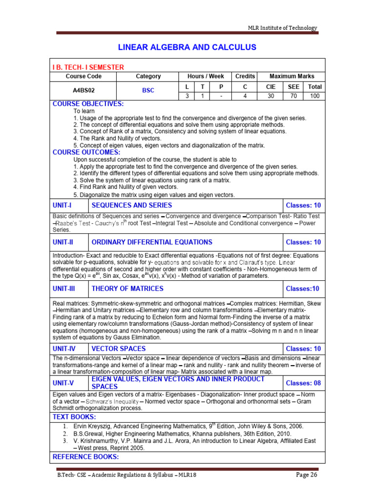 Linear Algebra and Calculus | PDF | Matrix (Mathematics) | Linear Map