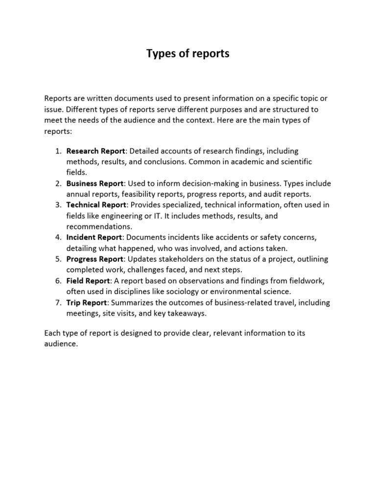 Types of Reports Explained | PDF