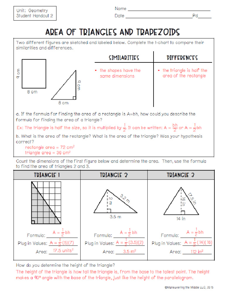 Area of Triangles and Trapezoids - Classwork Answers | PDF