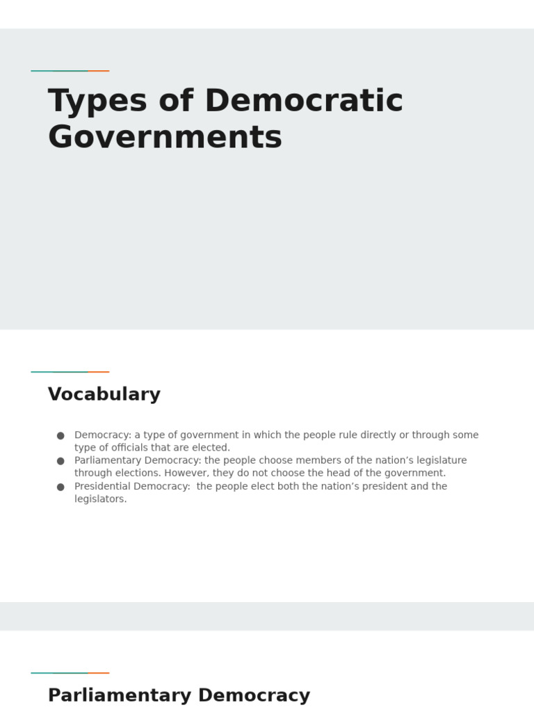 Types of Democratic Governments | PDF
