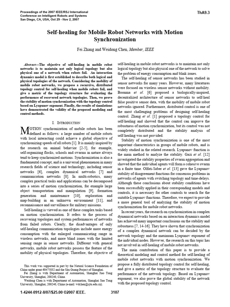 Self-healing for Mobile Robot Networks with Motion Synchronization | PDF | Wireless Sensor ...