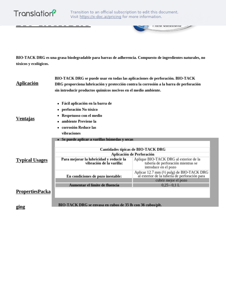 BIO TACK DRG Translation Document Spanish | PDF | Materiales | Química
