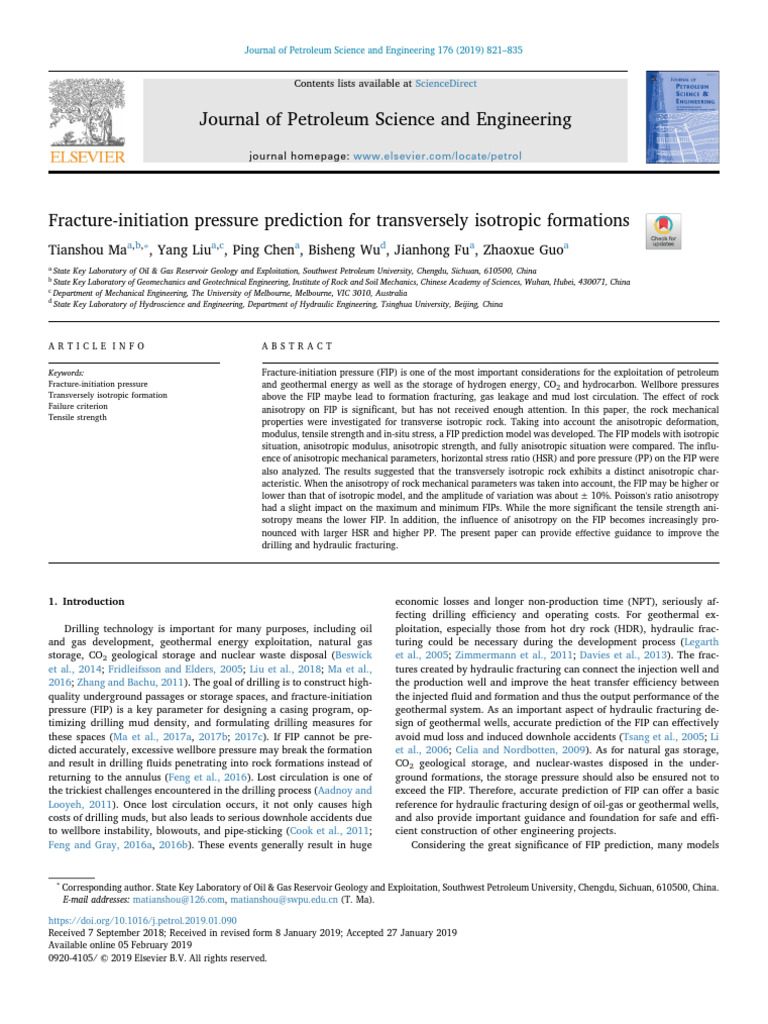 Ma Et Al 2019 Fracture Initiation Pressure Prediction For Transversely Isotropic Formations