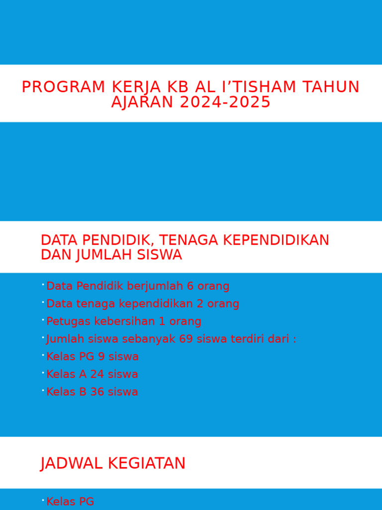 Program Kerja KB Al I'Tisham Tahun Ajaran 2024-2025 | PDF