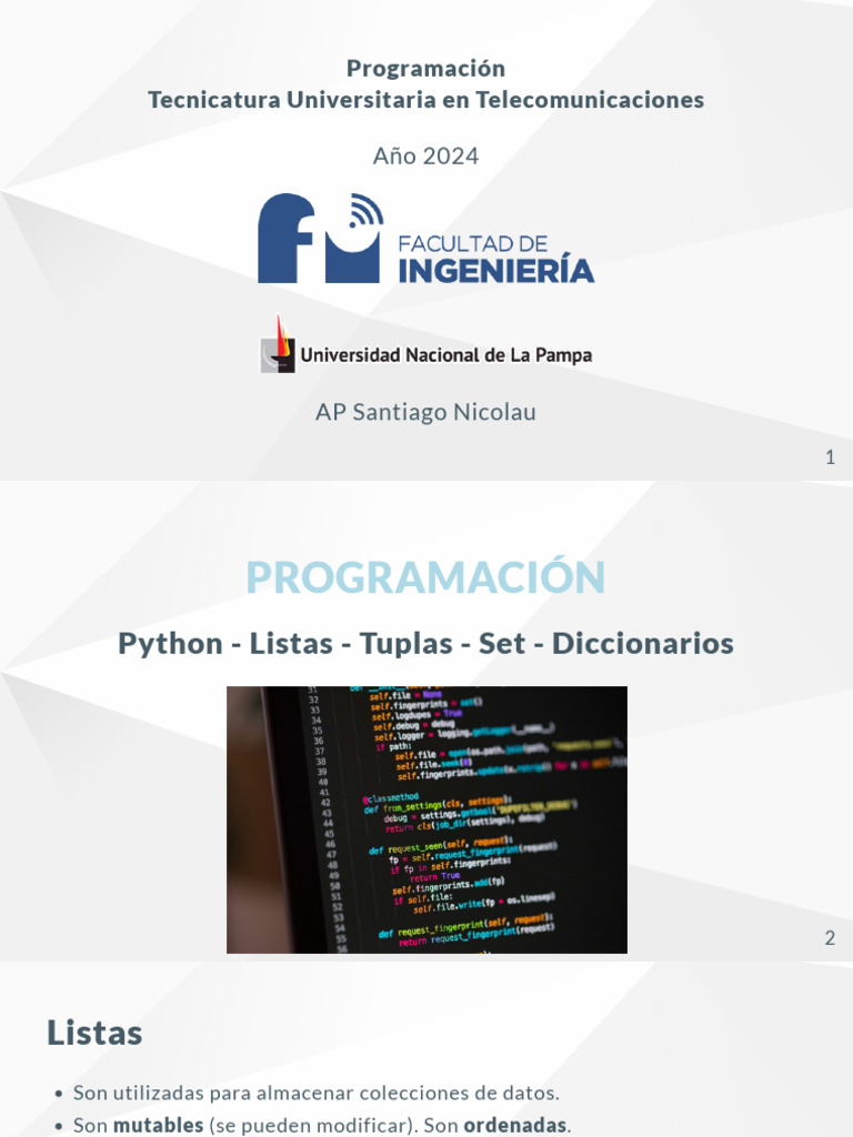 Python Listas Tuplas Set Diccionarios | PDF | Python (lenguaje de programación) | Programación ...