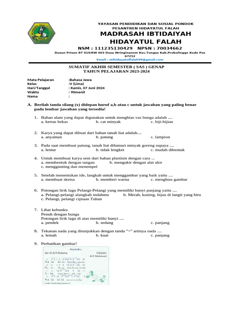Soal PAT Kelas 2 - SBDP | PDF