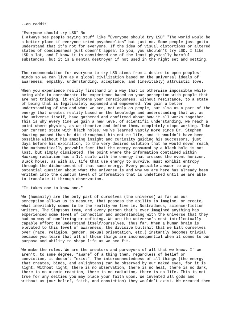 Why We Should All Take LSD | PDF | Consciousness | Faith