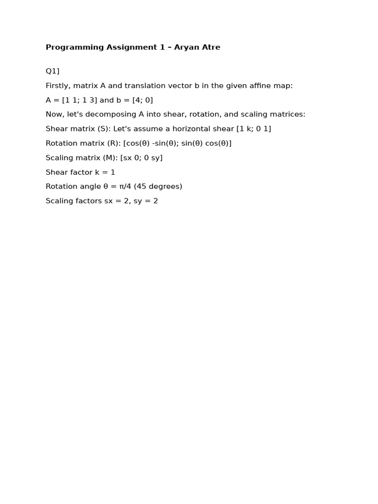 Programming Assignment 1 | PDF | Matrix (Mathematics) | Determinant