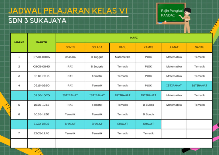Jadwal Pelajaran Sekolah Dasar Kelas VI | PDF