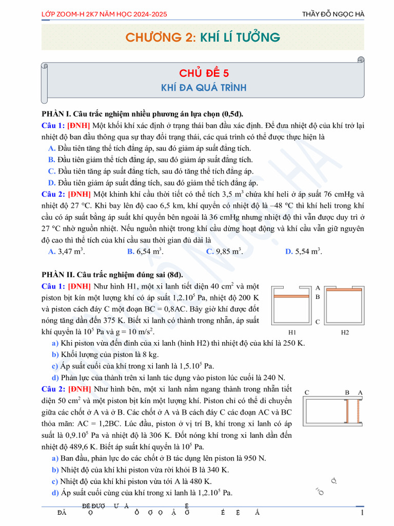 Btvn b12 Zoom-h 2k7 Thầy Đỗ Ngọc Hà | PDF